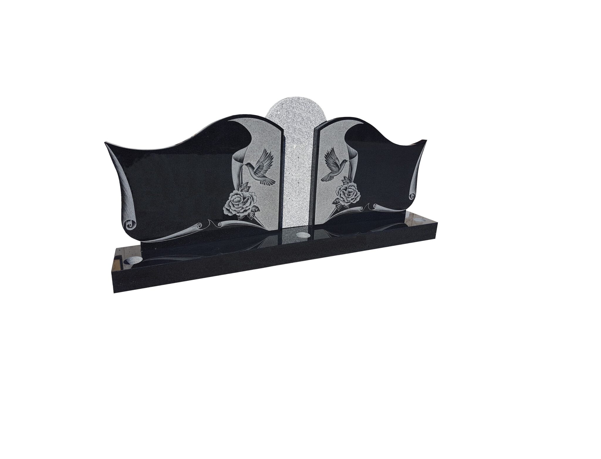 GCS DOUBLE 5 - All Polished Regal Black Granite Base 2 Headstones With ...